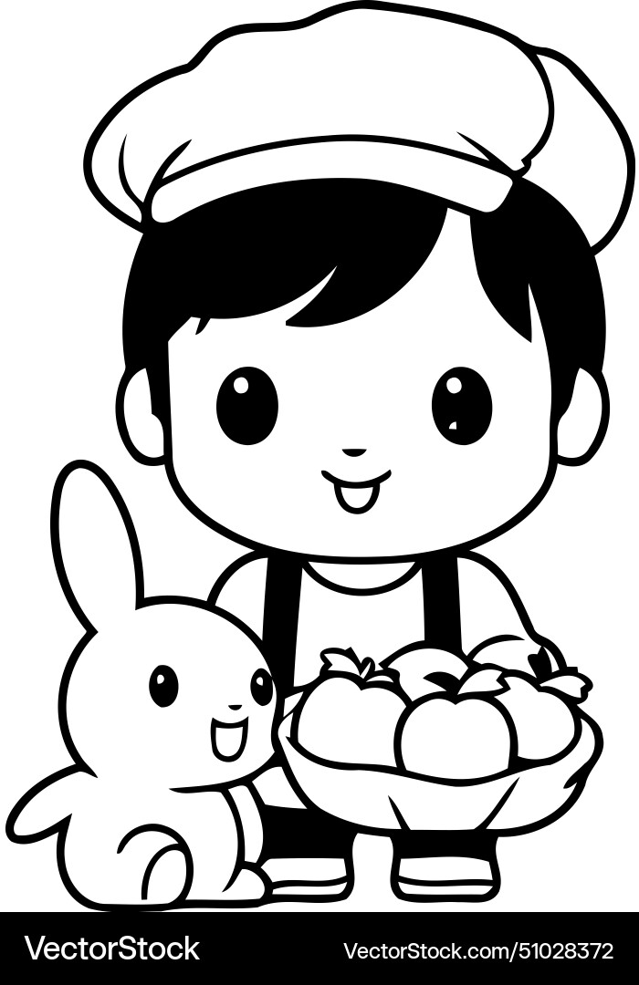 Cute cartoon chef with rabbit and vegetables Vector Image