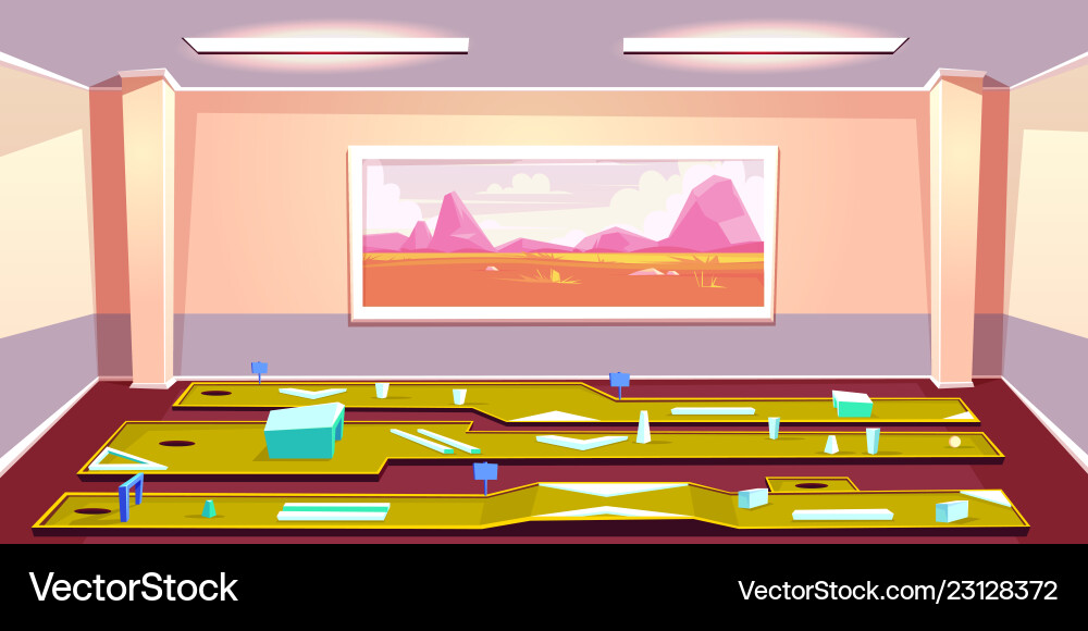 Indoors mini golf club interior cartoon Royalty Free Vector