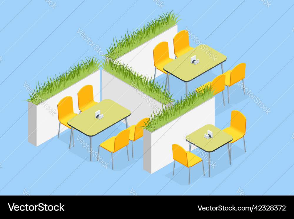 Isometric fast food court restaurant interior Vector Image