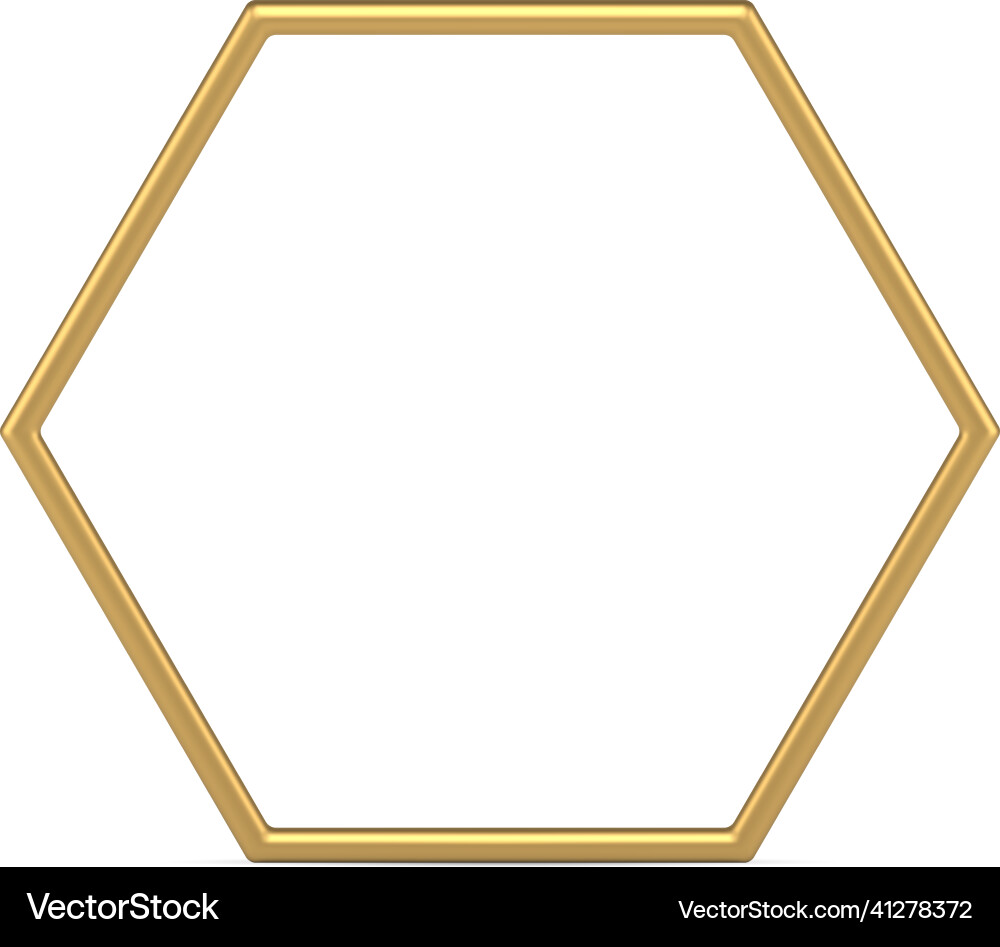 Realistic golden hexagon outline traditional shape