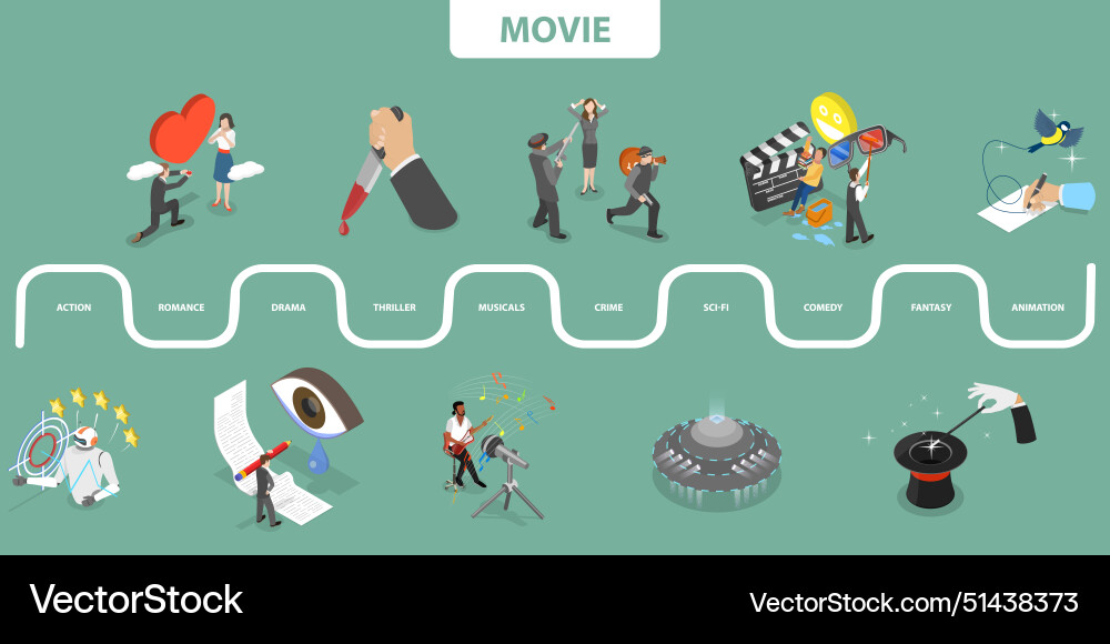 3d isometric flat of movie Royalty Free Vector Image