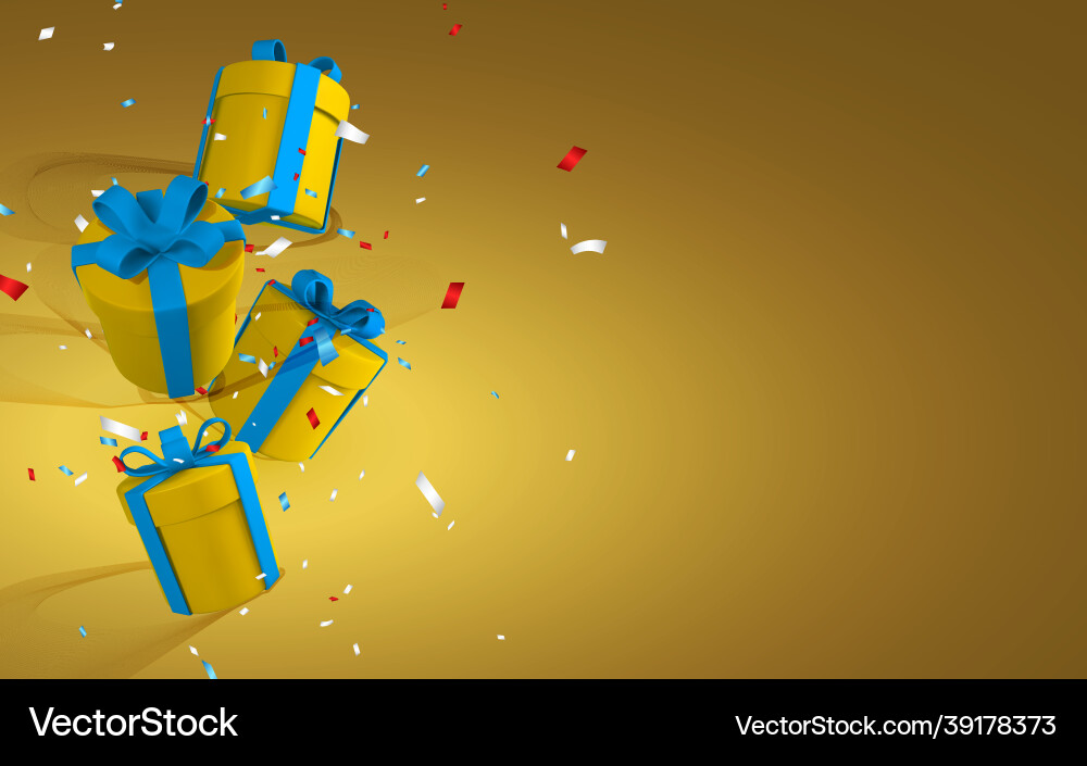 3d realistic paper yellow gift boxes with blue Vector Image