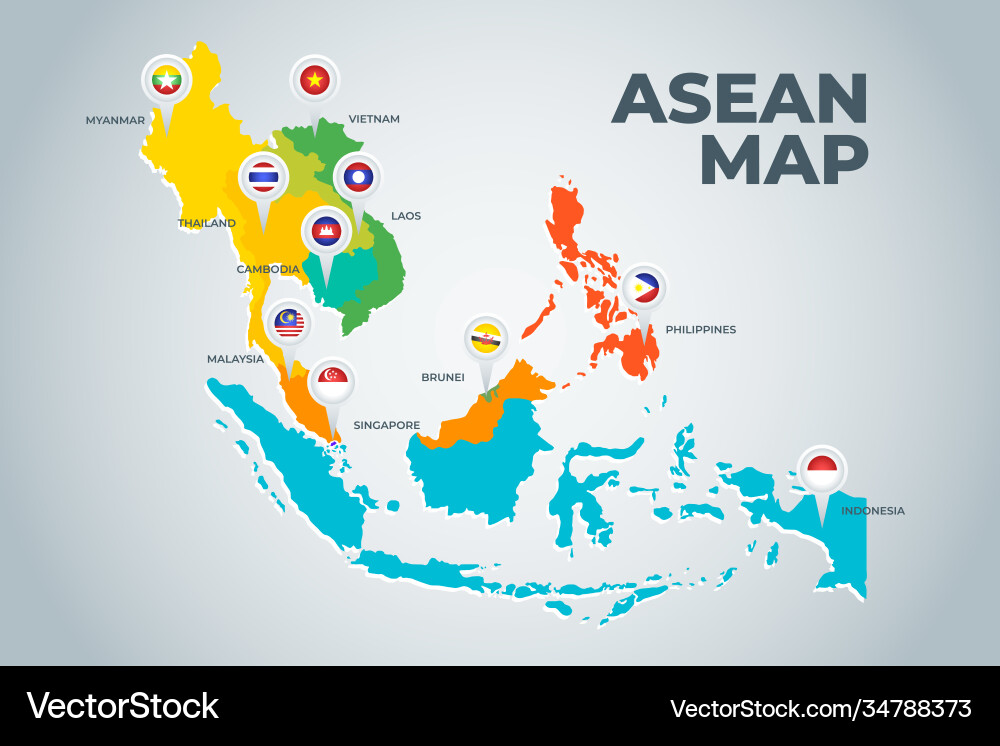 Asean map eps Royalty Free Vector Image - VectorStock