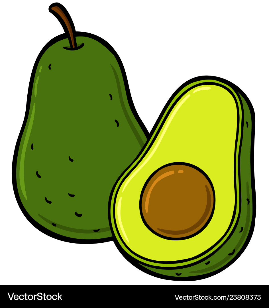 Cartoon ripe avocado sliced in half Royalty Free Vector