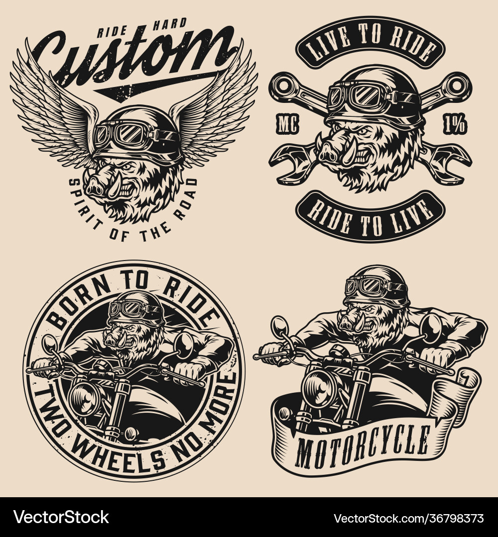 Ferocious Wild Boar Rider Moto Prints Royalty Free Vector