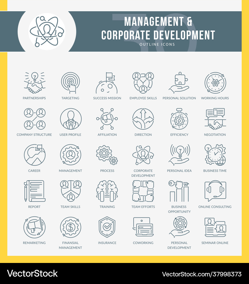 Management and corporate development icons Vector Image