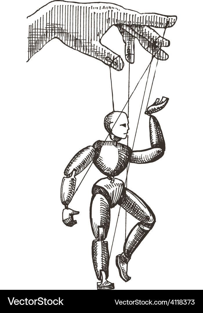 Puppet logo design template management Royalty Free Vector