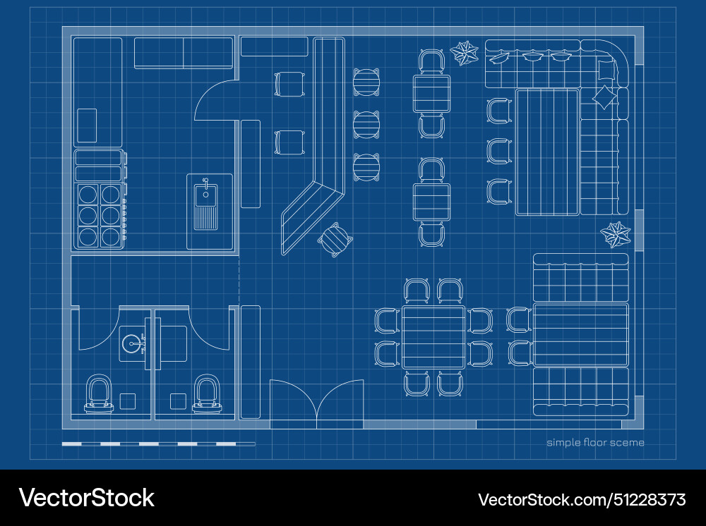 Restaurant line floor plan architectural drawing Vector Image
