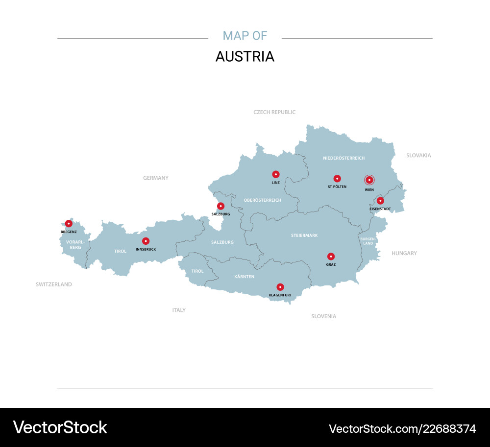 Austria map with red pin Royalty Free Vector Image