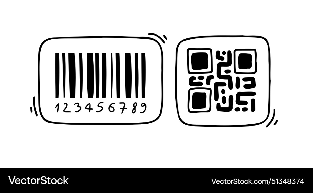 Doodle barcode qr code hand drawn datum Royalty Free Vector