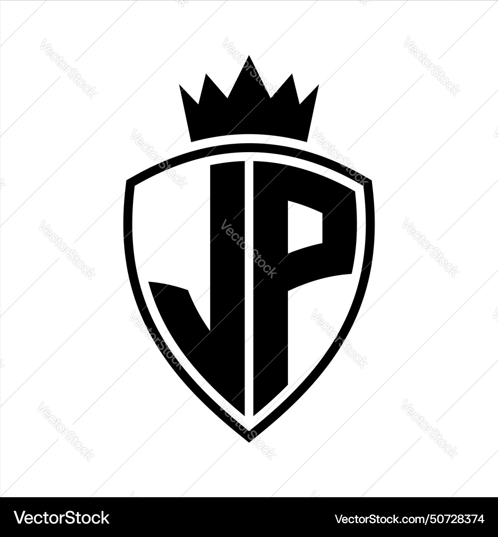 Jp letter monogram shield and crown outline shape Vector Image