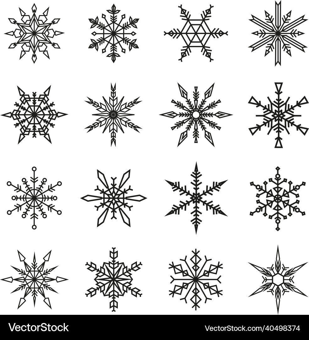 Set of linear snowflakes Royalty Free Vector Image