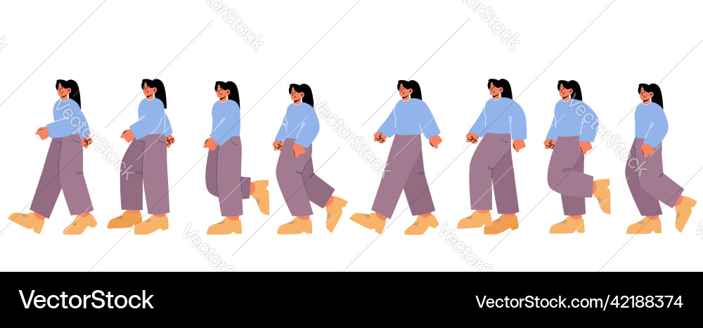 Woman character walk cycle sequence Royalty Free Vector