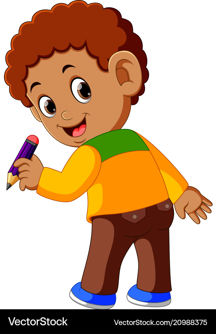 Back of boy holding pencil Royalty Free Vector Image