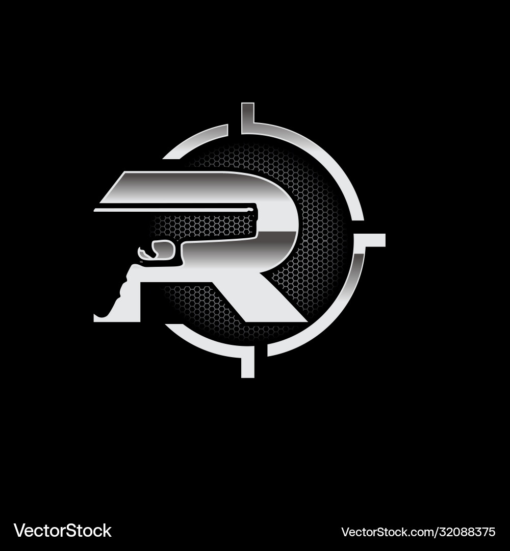 Initial logo for letter r with gun and tactical Vector Image