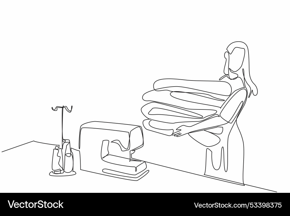 Single continuous line drawing women carrying Vector Image