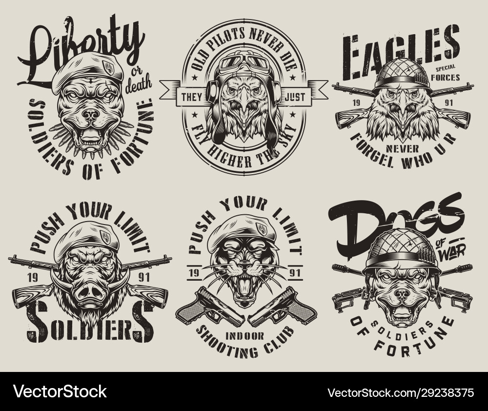 Vintage military monochrome emblems Royalty Free Vector