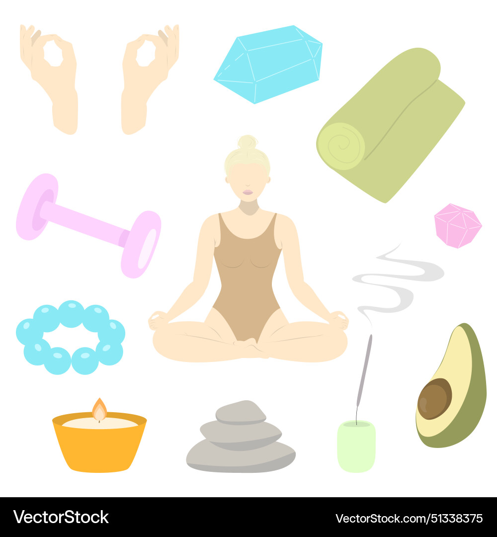 Yoga items set flat elements Royalty Free Vector Image