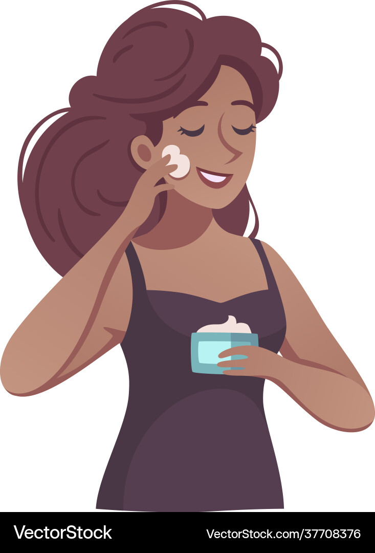 Cartoon woman applying cream Royalty Free Vector Image