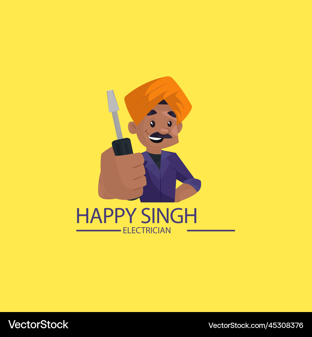 Happy singh electrician mascot logo Royalty Free Vector
