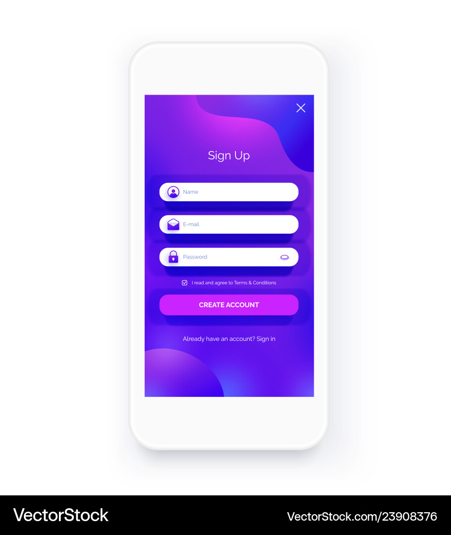 Mobile Signup Form UI Kit Royalty Free Vector Image