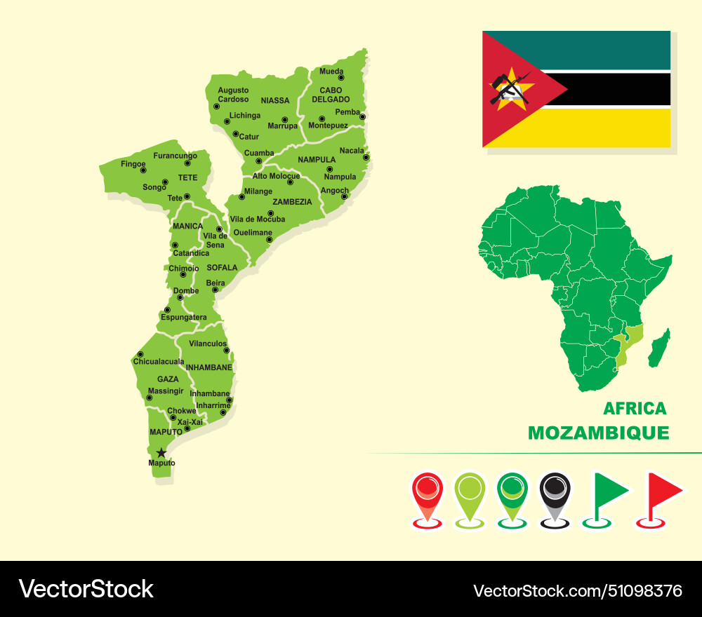 Mozambique map Royalty Free Vector Image - VectorStock