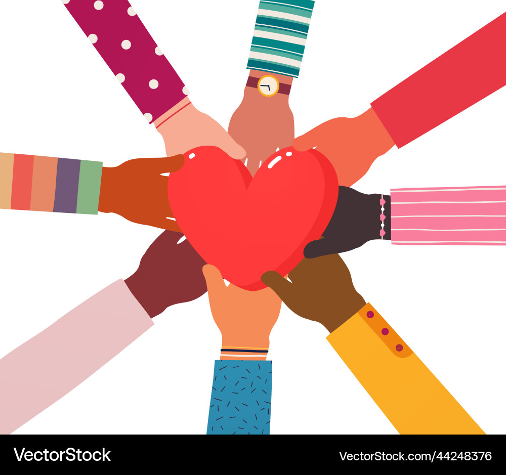Multicultural people hold hands over heart Vector Image