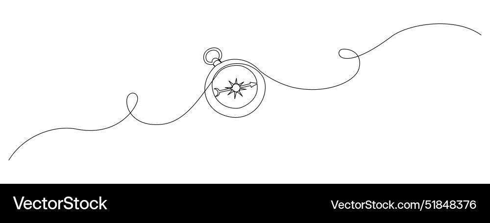 One continuous line drawing of traveller compass Vector Image