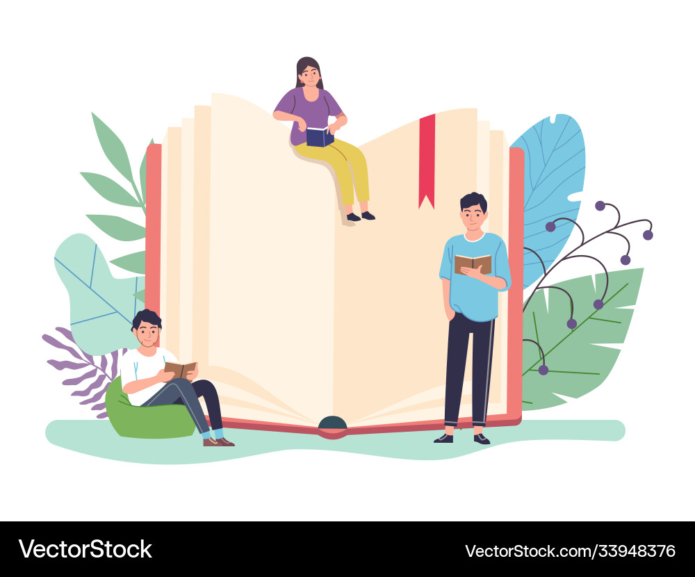 Reading book concept huge open textbook Royalty Free Vector