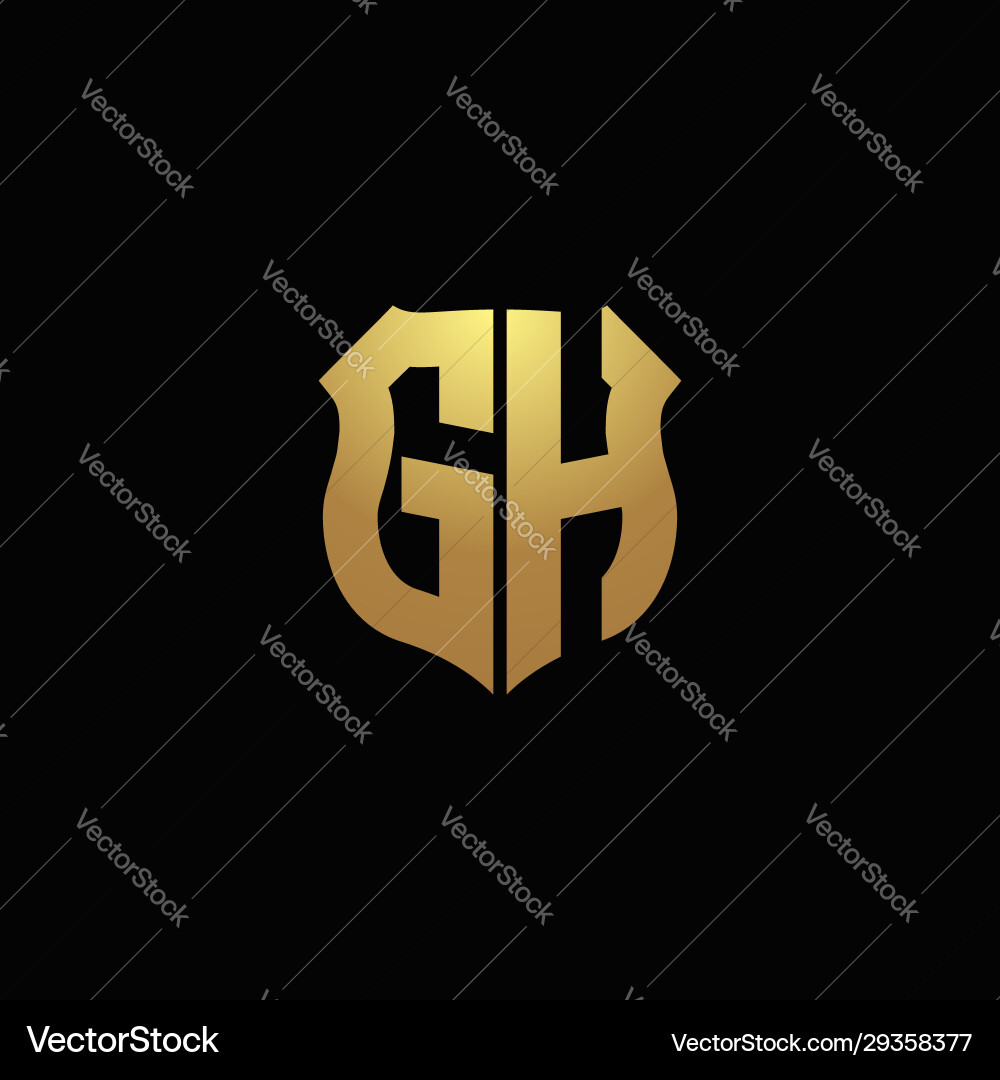 Gh logo monogram with gold colors and shield Vector Image