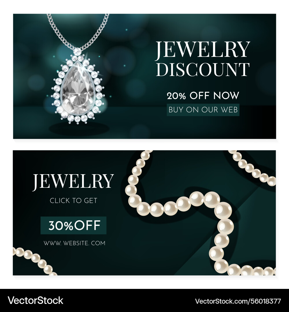 Jewelry realistic banners horizontal Royalty Free Vector