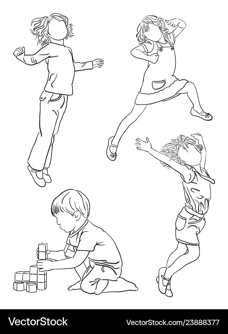Children Playing Drawing Vector Illustration Of Two Kids Jumping