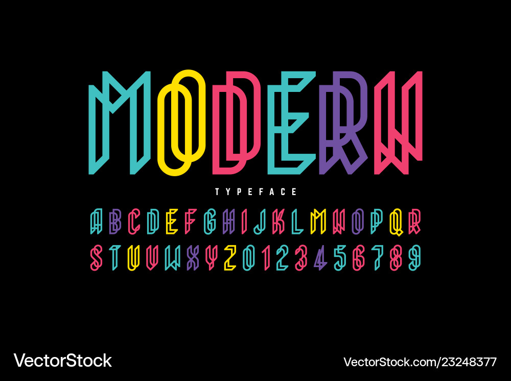 Moderne Schrift Design Alphabet Buchstaben und Zahlen Vektor Bild