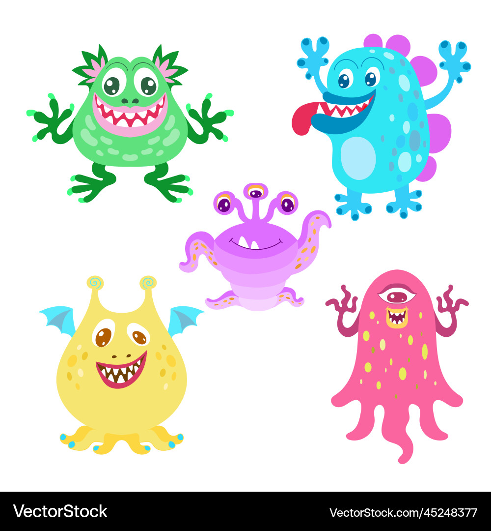 Set of funny cartoon monsters Royalty Free Vector Image