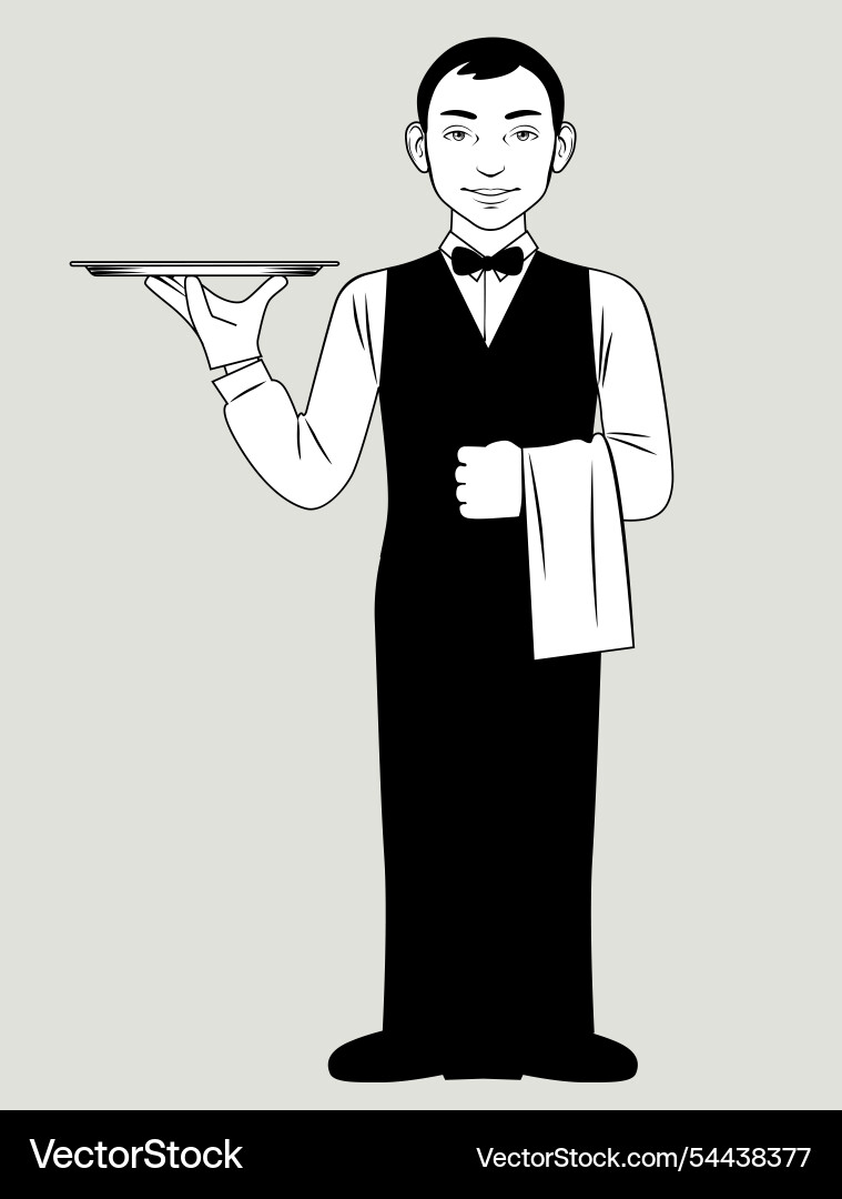 Young Waiter with Tray Royalty Free Vector Image