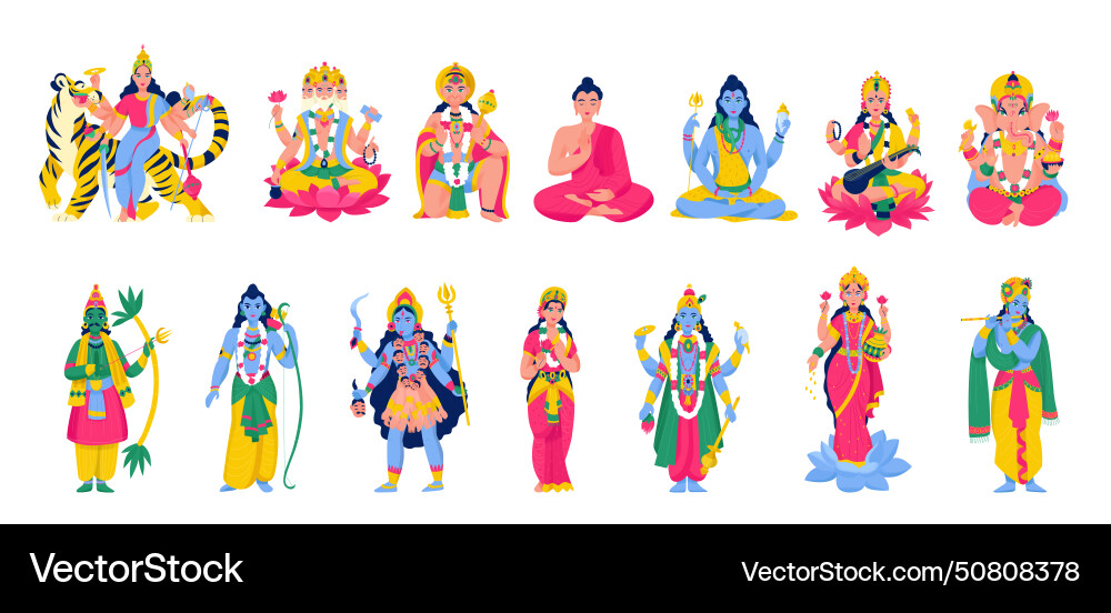 Ancient indian hindu gods icon set Royalty Free Vector Image