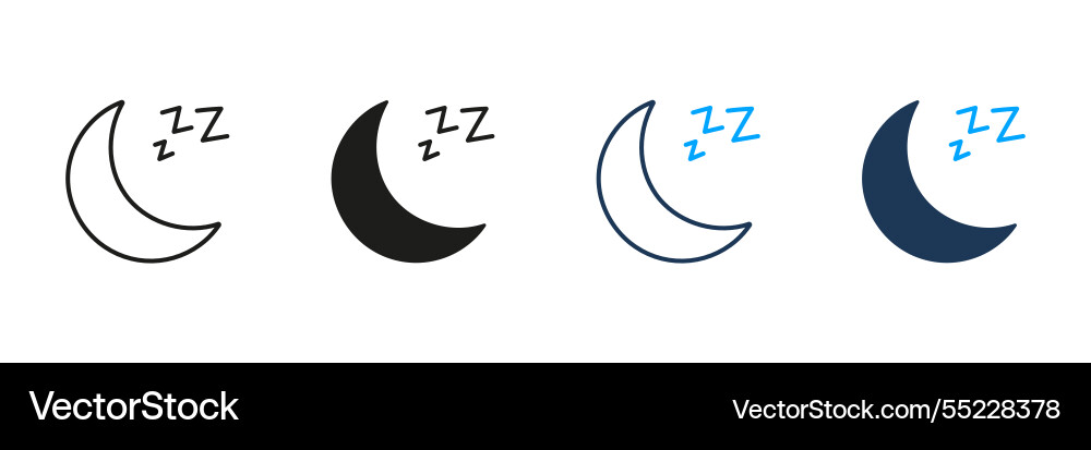Crescent moon with zzz line and silhouette icon Vector Image