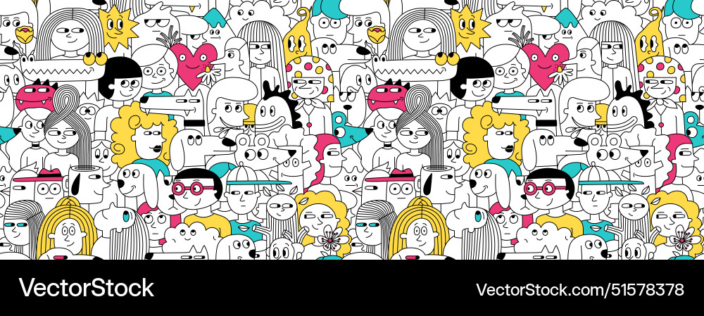 Crowd pattern people faces seamless color texture Vector Image