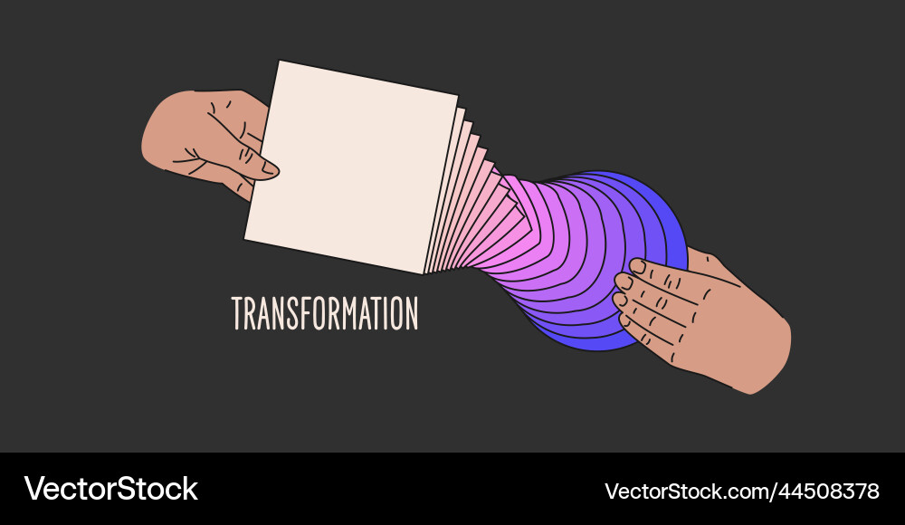 Human hands hold geometric shapes that transform Vector Image