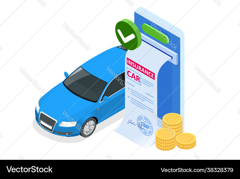 Insurance policy isometric car services Royalty Free Vector