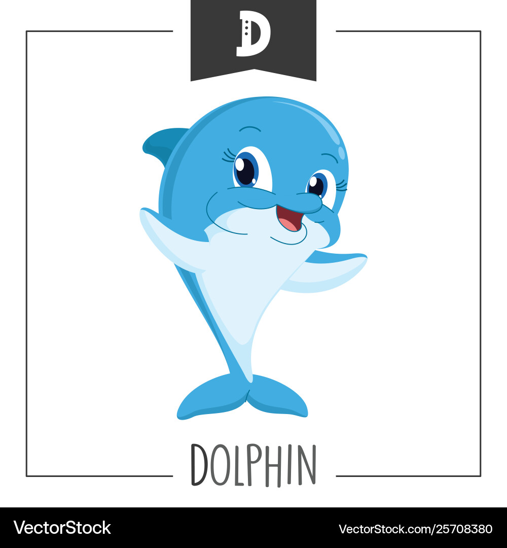 Alphabet letter d and dolphin Royalty Free Vector Image
