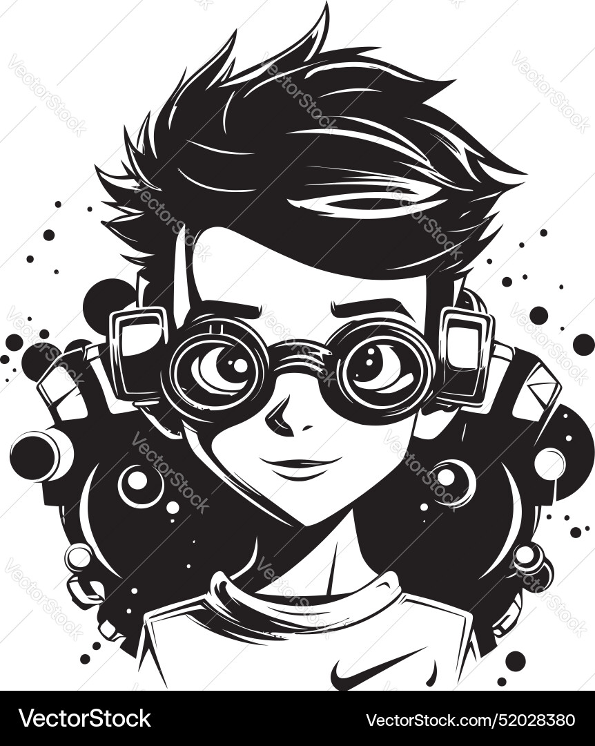 Future tech maverick black logo with cyber kid Vector Image
