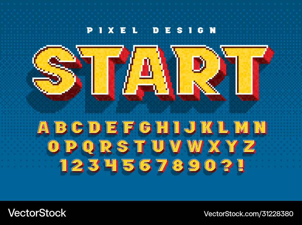 Pixel alphabet design stylized like in 8 Vector Image