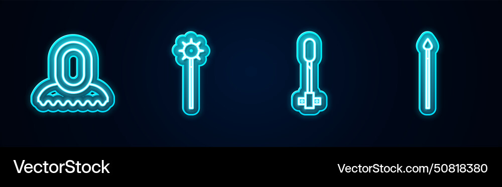 Set line medieval hood chained mace ball torch Vector Image