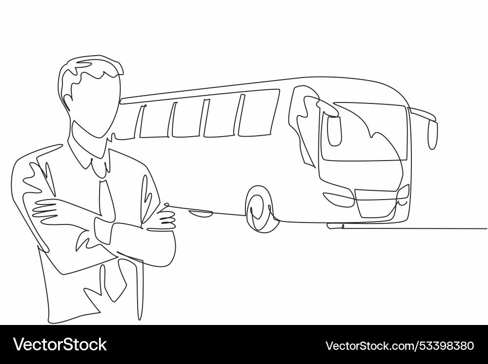 Single one line drawing male driver cross hand Vector Image
