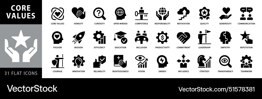 Core values solid icon set graphic glyph style Vector Image