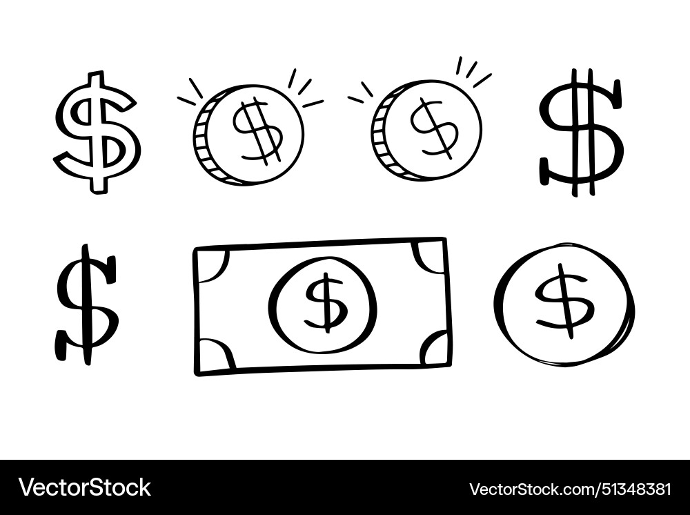 Dollar doodle sign symbol set hand drawn Vector Image