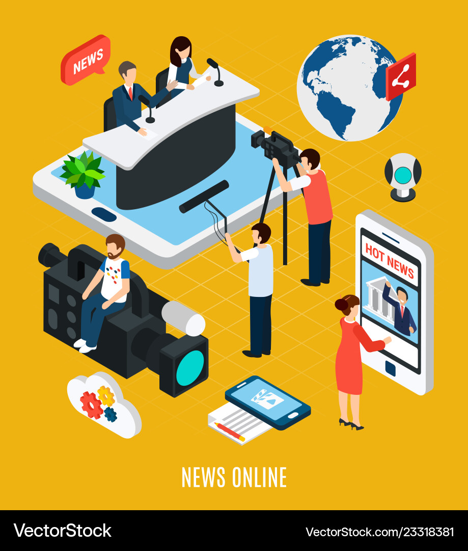 News streaming isometric composition Royalty Free Vector