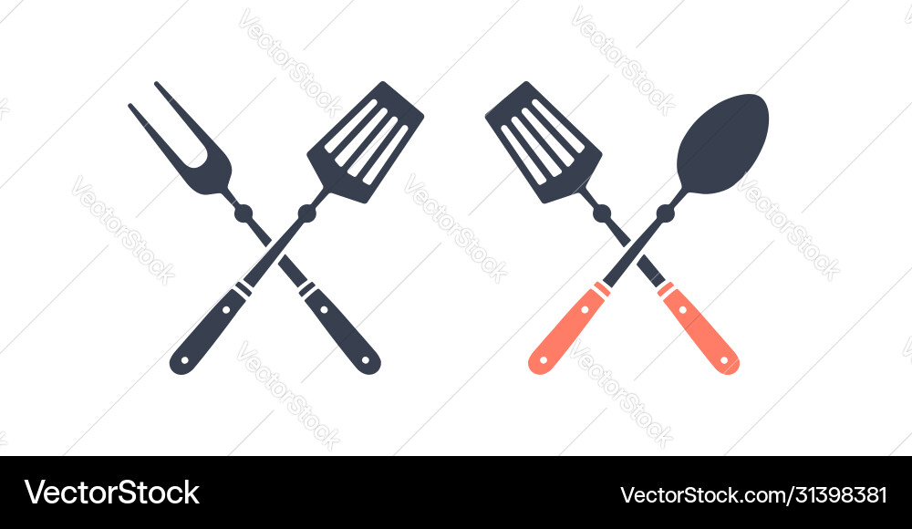 Set grill tools silhouette two bbq Royalty Free Vector Image