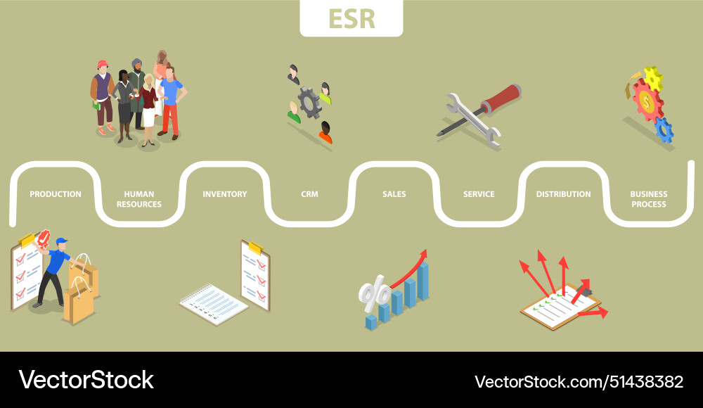 3d isometric flat of erp Royalty Free Vector Image